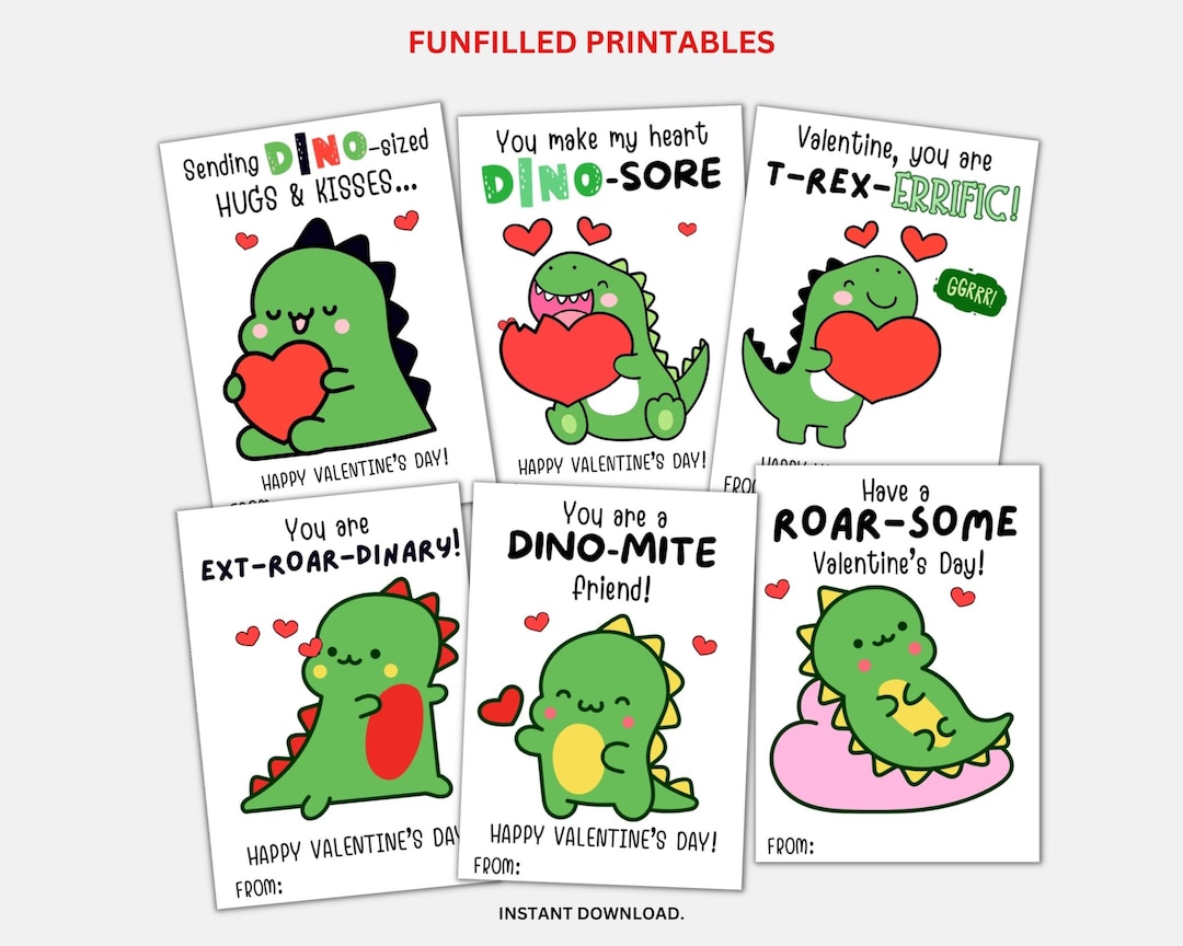 Dinosaur Valentine Cards Boys, Printable Valentine Dinosaur Cards for ...