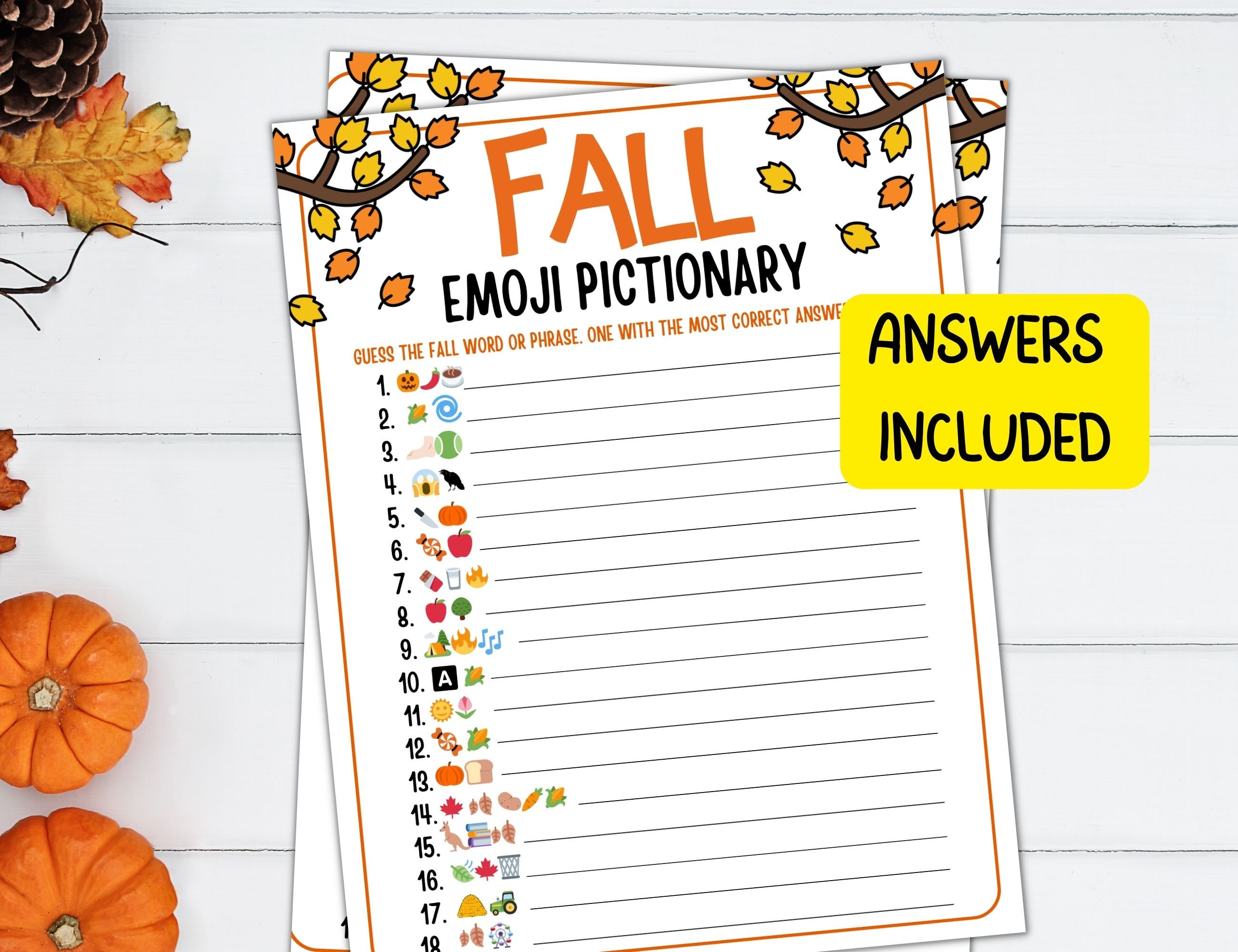 Fall Emoji Pictionary Game, Autumn Fall Party Games, Fall Time ...