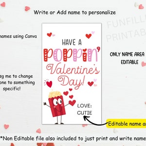 Popcorn Valentine, Poppin Valentine Tag, Classroom Valentines Day Gift ...
