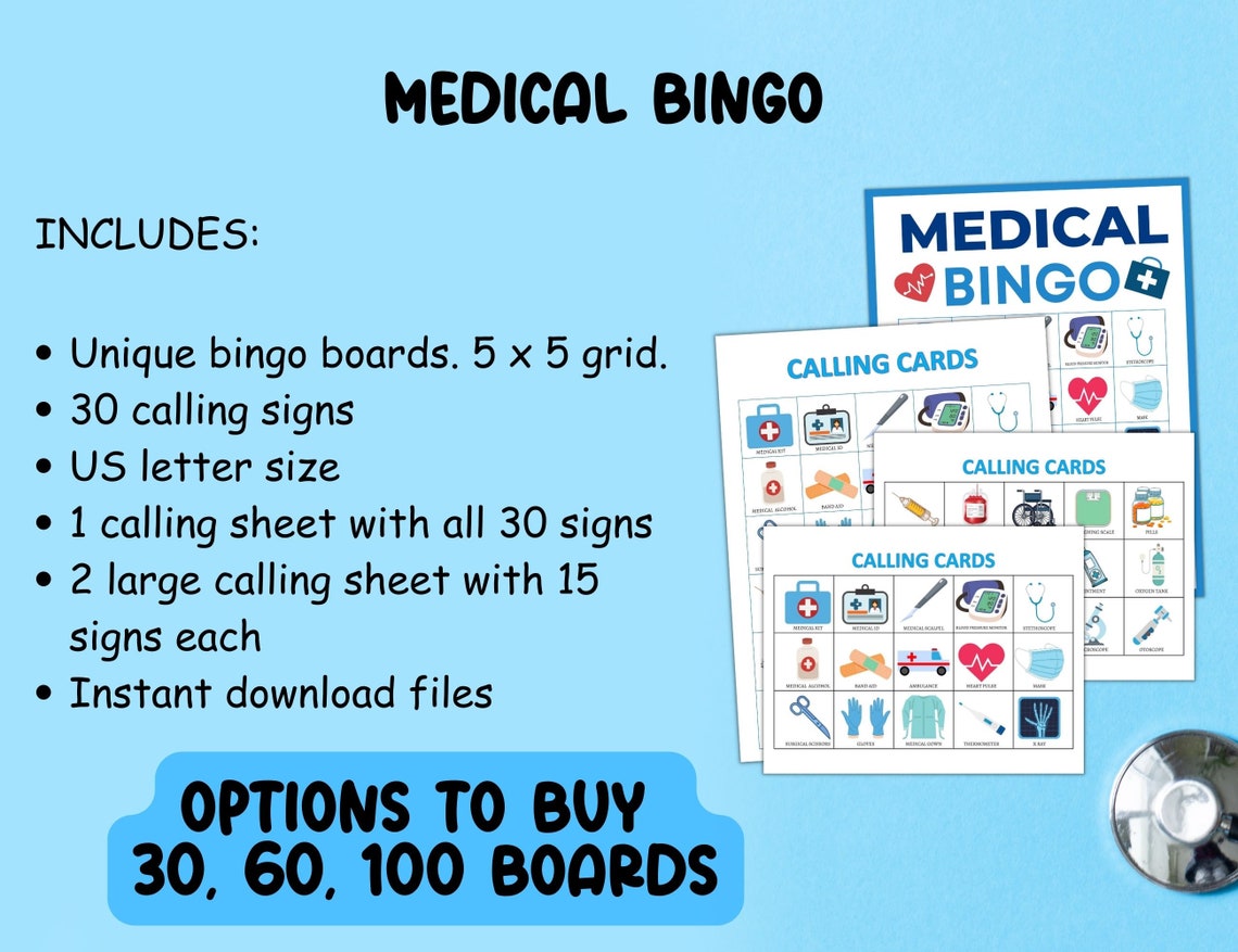 Medical Bingo Nurse Bingo 30 Printable Bingo Sheets - Etsy