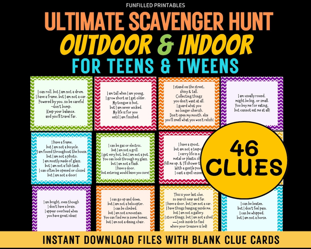 Ultimate Indoor Outdoor Scavenger Hunt for Older Kids, Tween Teen ...