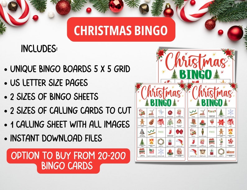 300 Christmas Bingo Cards, Christmas Game for Large Group, Printable ...