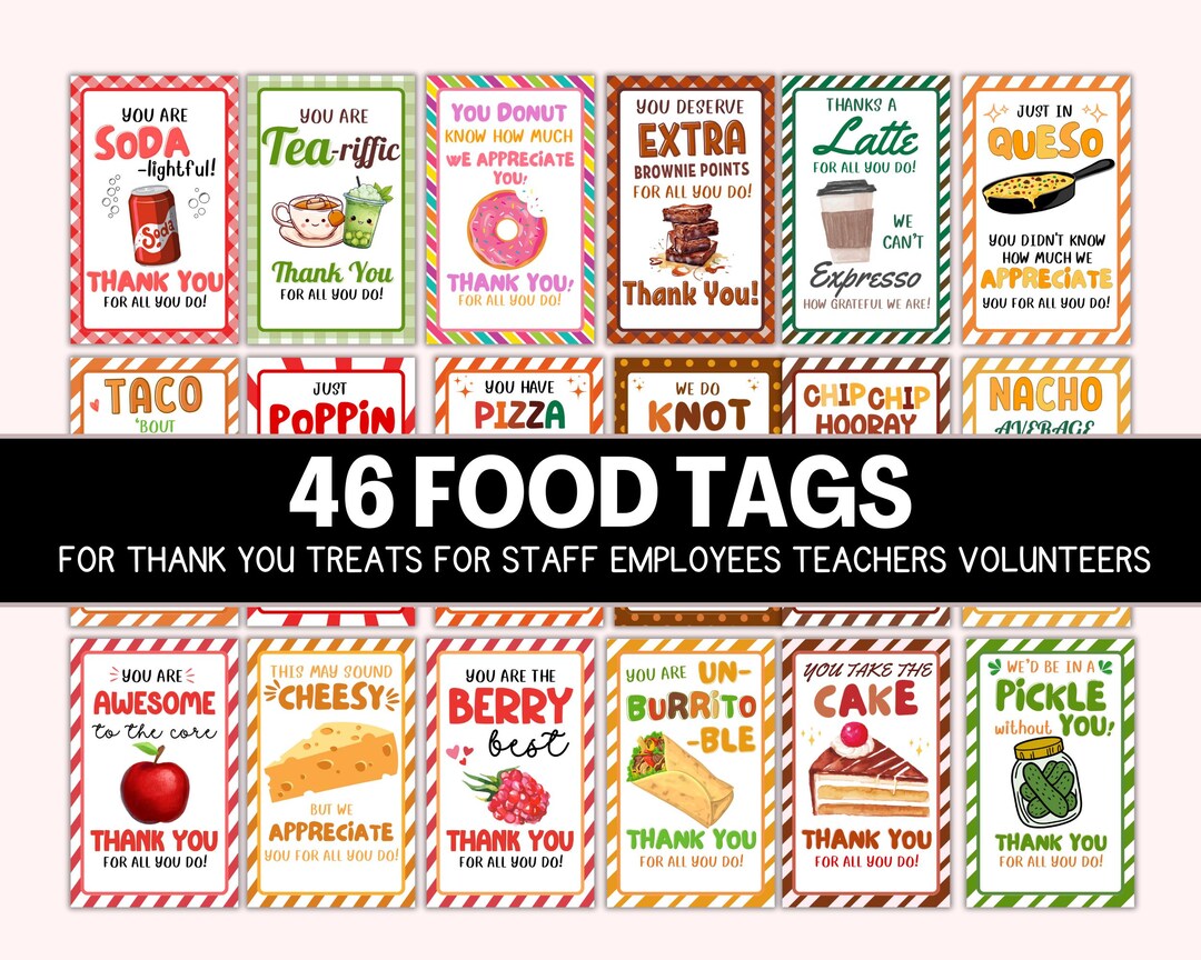 Appreciation Tags, Employee Teacher Staff Appreciation Gift Snack FOOD ...
