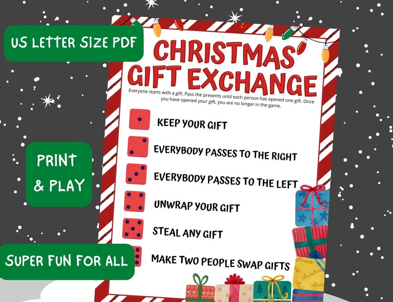 Christmas Gift Exchange Dice Game, White Elephant Present Swap, Roll ...