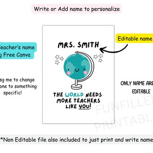 Personalized Teacher Thank You Card, Teacher Appreciation Card, Globe ...