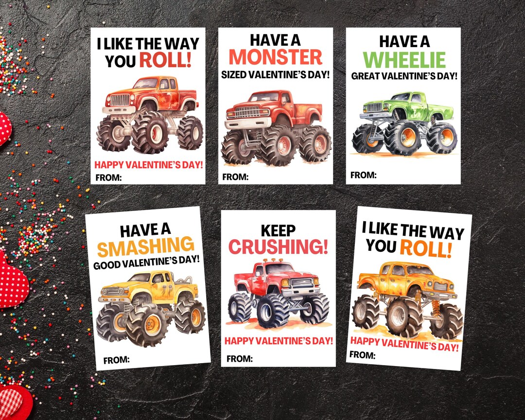 Monster Truck Valentines Cards Printable, Boy Valentine Cards ...