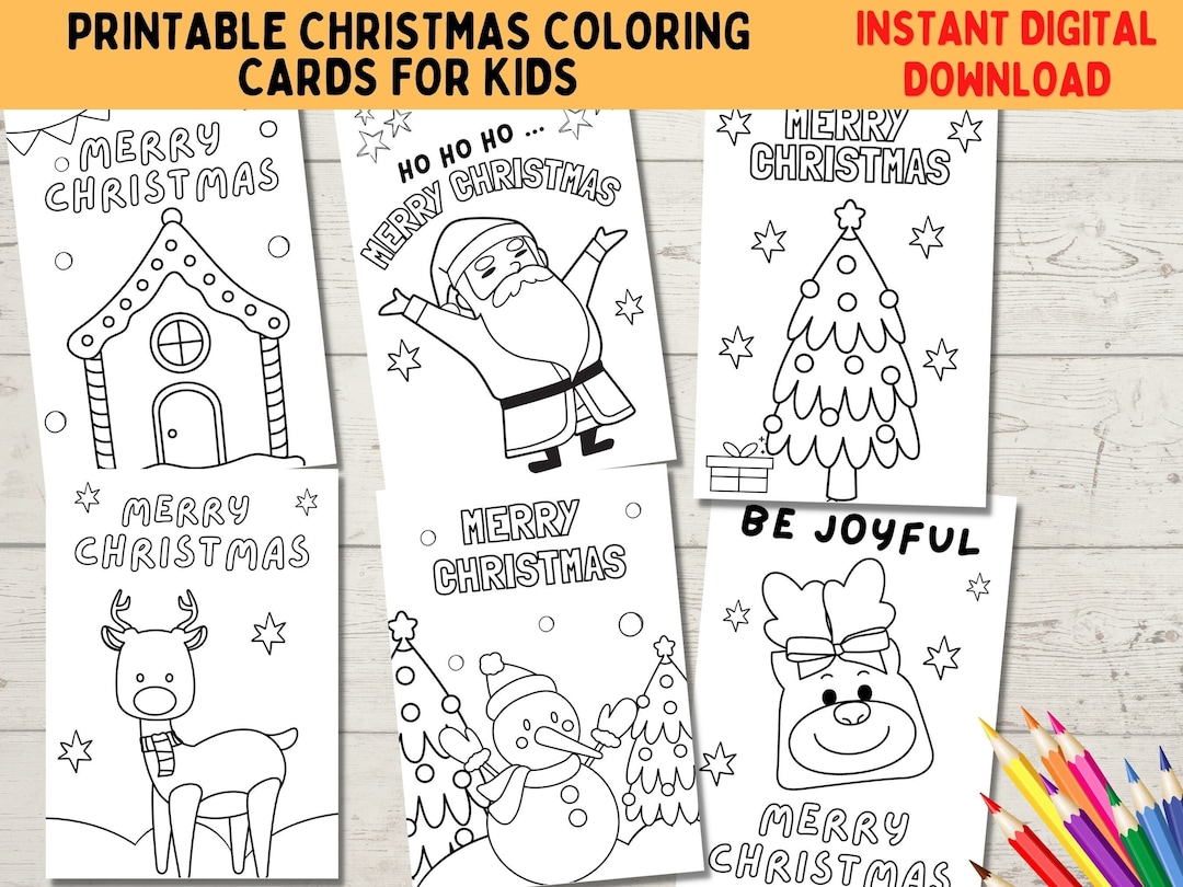 Cute Christmas Coloring Cards for Kids, Printable Christmas Cards to ...