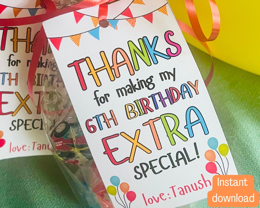 Kids Birthday Favor Tag Printable, Birthday Thank You Tag, 1-10th ...