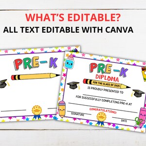 Pre-k Graduation Certificate Editable Pre-k Diploma for Kids, Last Day ...