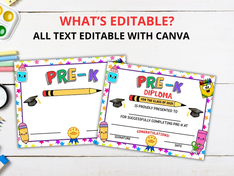 Pre-k Graduation Certificate Editable Pre-k Diploma for Kids, Last Day ...