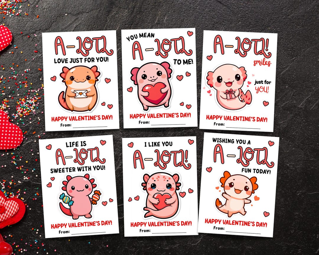 Axolotl Valentines Day Cards, Kids Classroom Valentines Cards ...