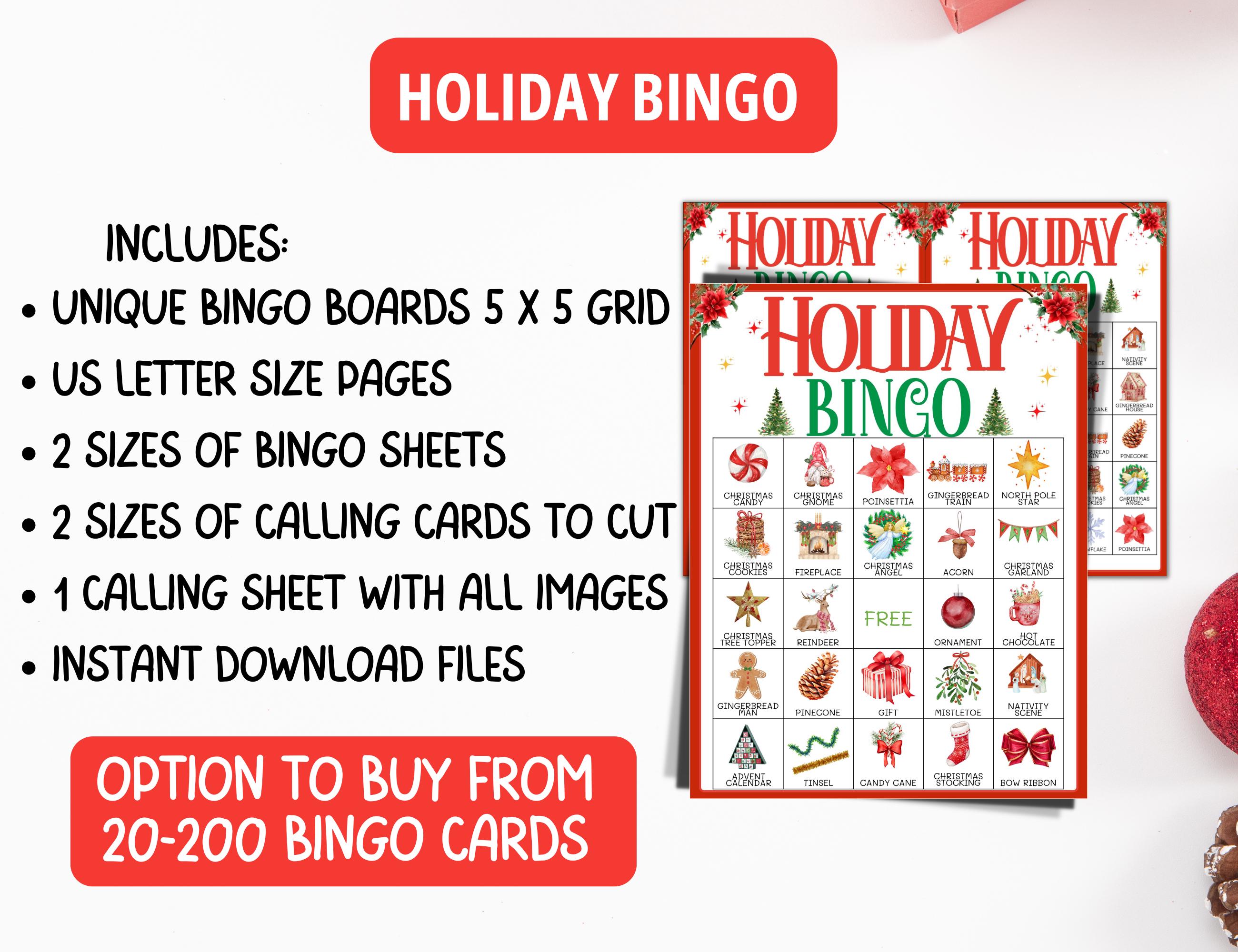 50 Holiday Bingo Cards, Holiday Party Games for Adults Kids, Printable ...