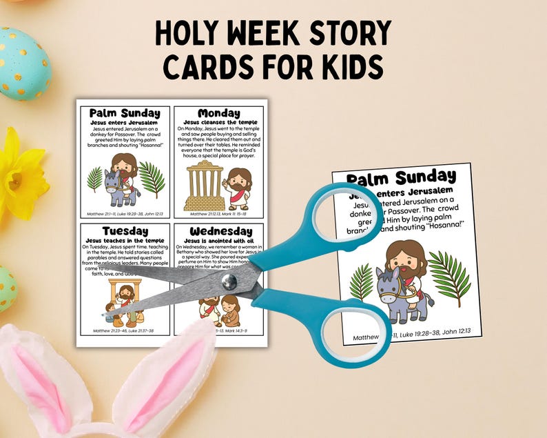 Holy Week Story Cards for Kids, Easter Bible Activity- Palm Sunday to ...