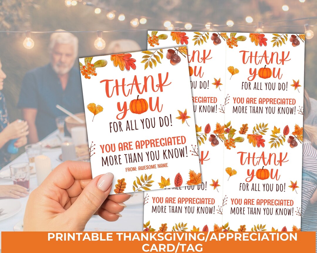 Printable Thanksgiving Card for Teacher Team Staff Appreciation ...