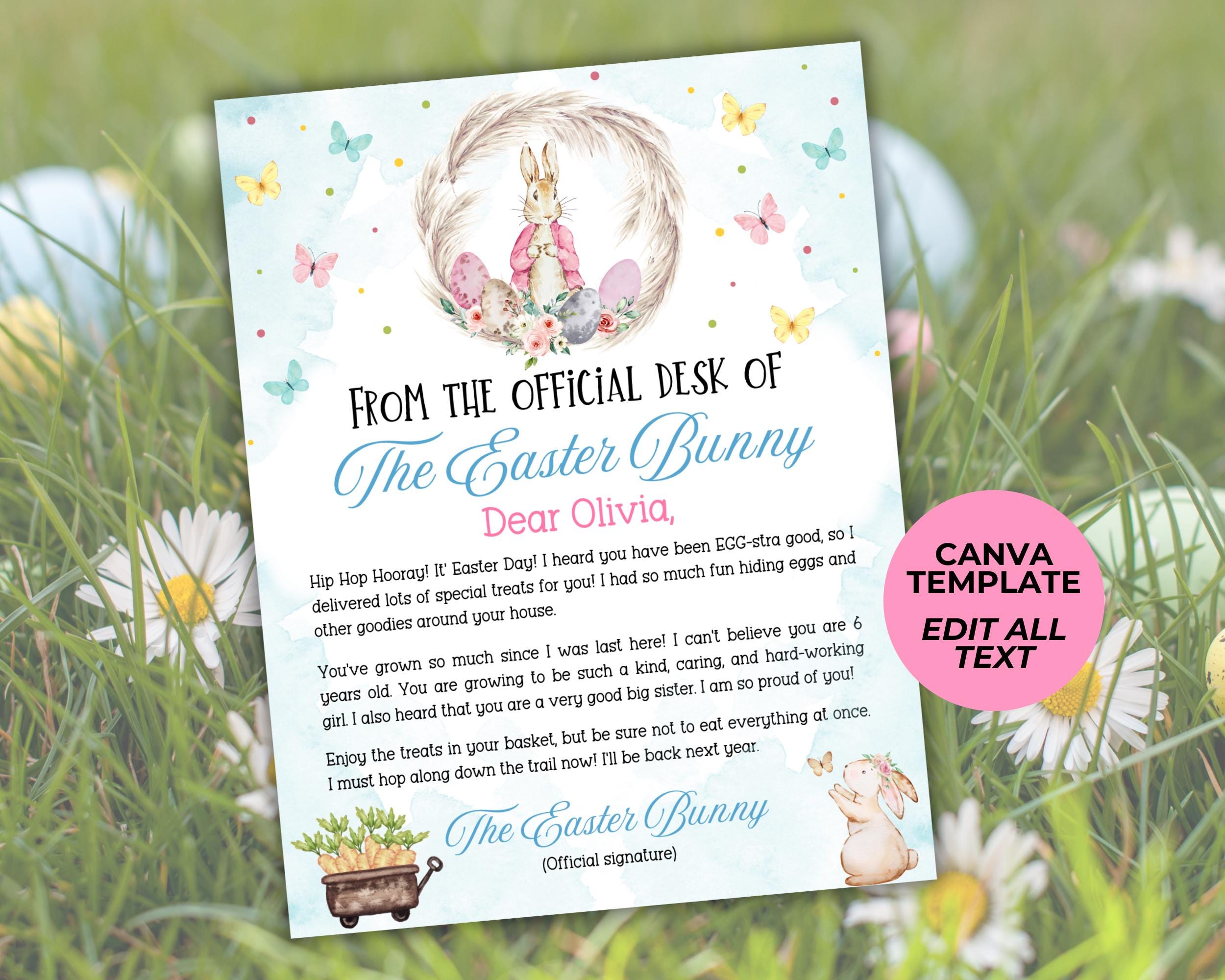 Easter Bunny Letter for Kids, Editable Letter From Easter Bunny Canva ...