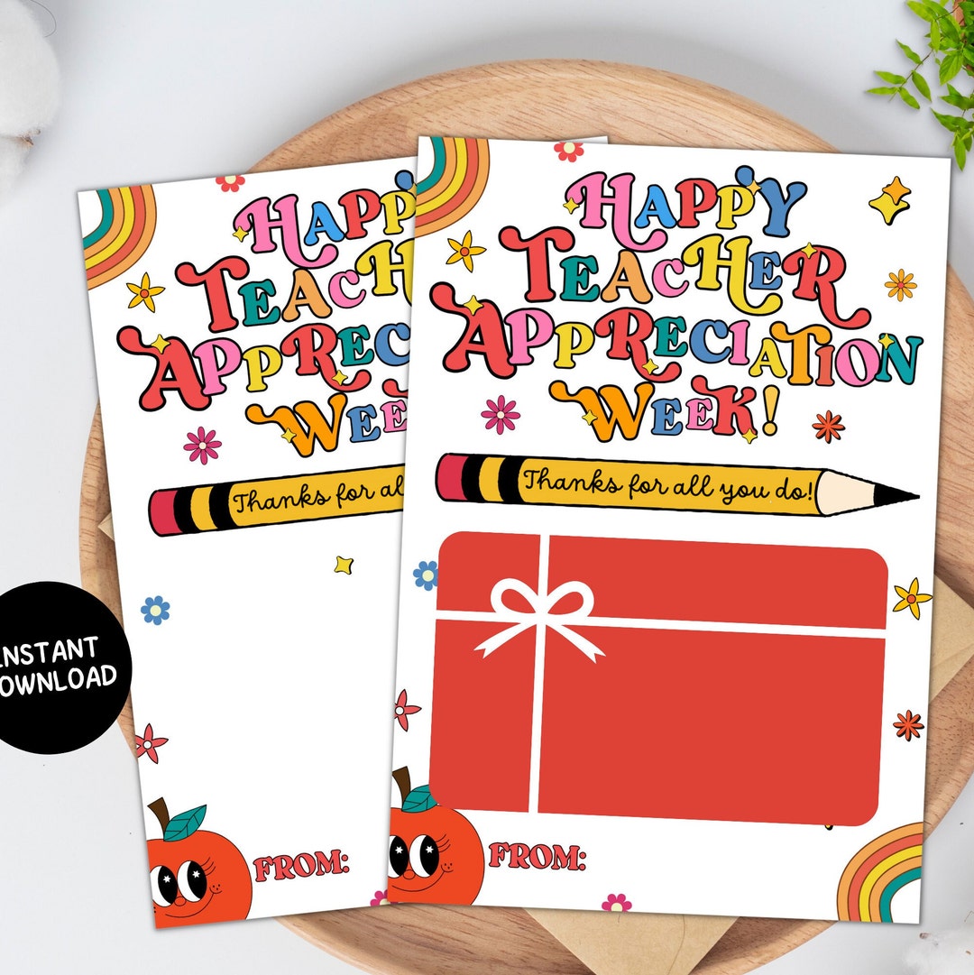 Retro Teacher Appreciation Gift Card Holder Printable, Teacher ...