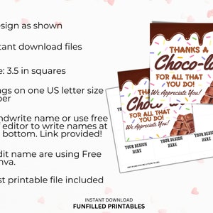 Chocolate Appreciation Tags, Chocolate Gift Tag, Teacher Appreciation ...