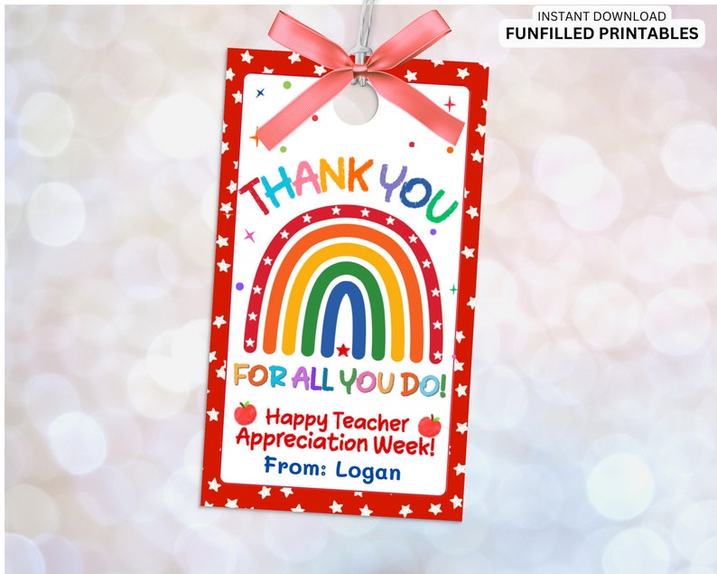 Teacher Appreciation Week Tag, Thank You Teacher Tags, Colorful Teacher ...