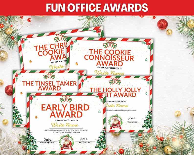 Funny Employee Awards Christmas, Holiday Certificates, Editable Office ...