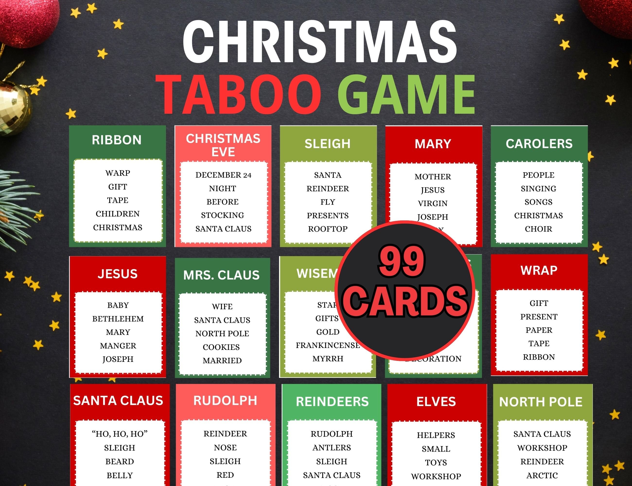 Christmas Taboo Game, Forbidden Words Christmas Game, Taboo Cards ...