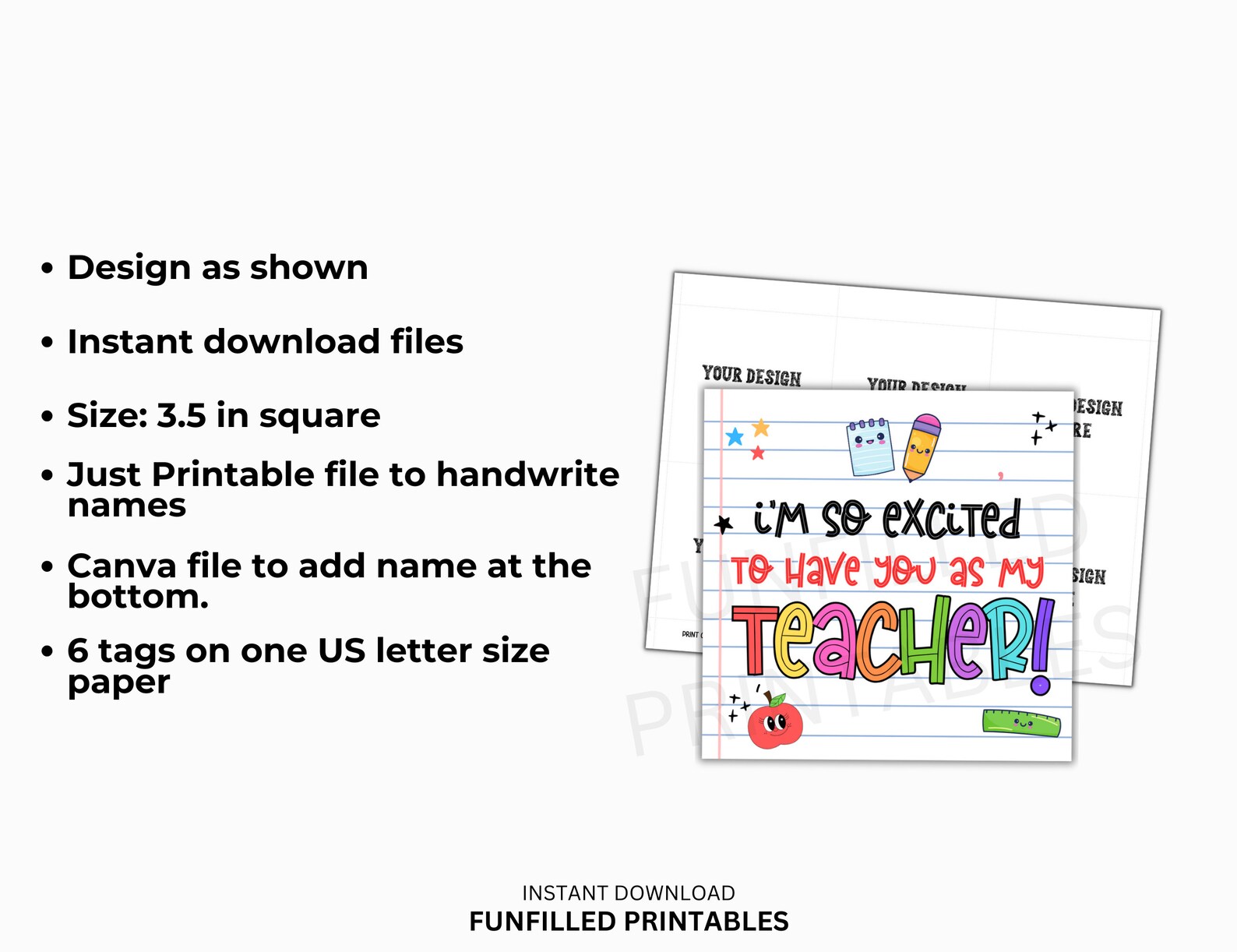 First Day of School Teacher Gift Tag From Student, Printable Back to ...