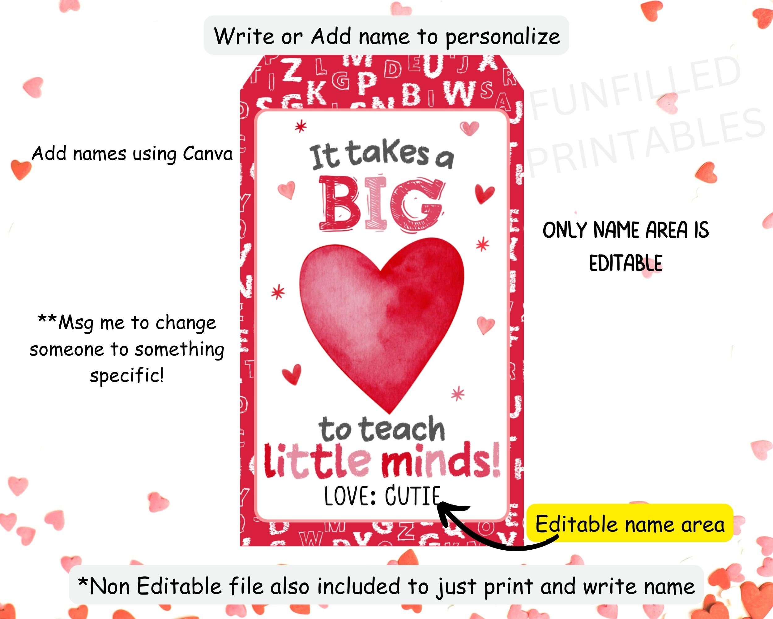 Teacher Valentines Gift Tag Heart, Classroom Valentines Day Teacher ...