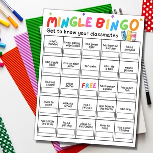 Back to School Bingo, Mix and Mingle Bingo, Get to Know You Icebreaker ...