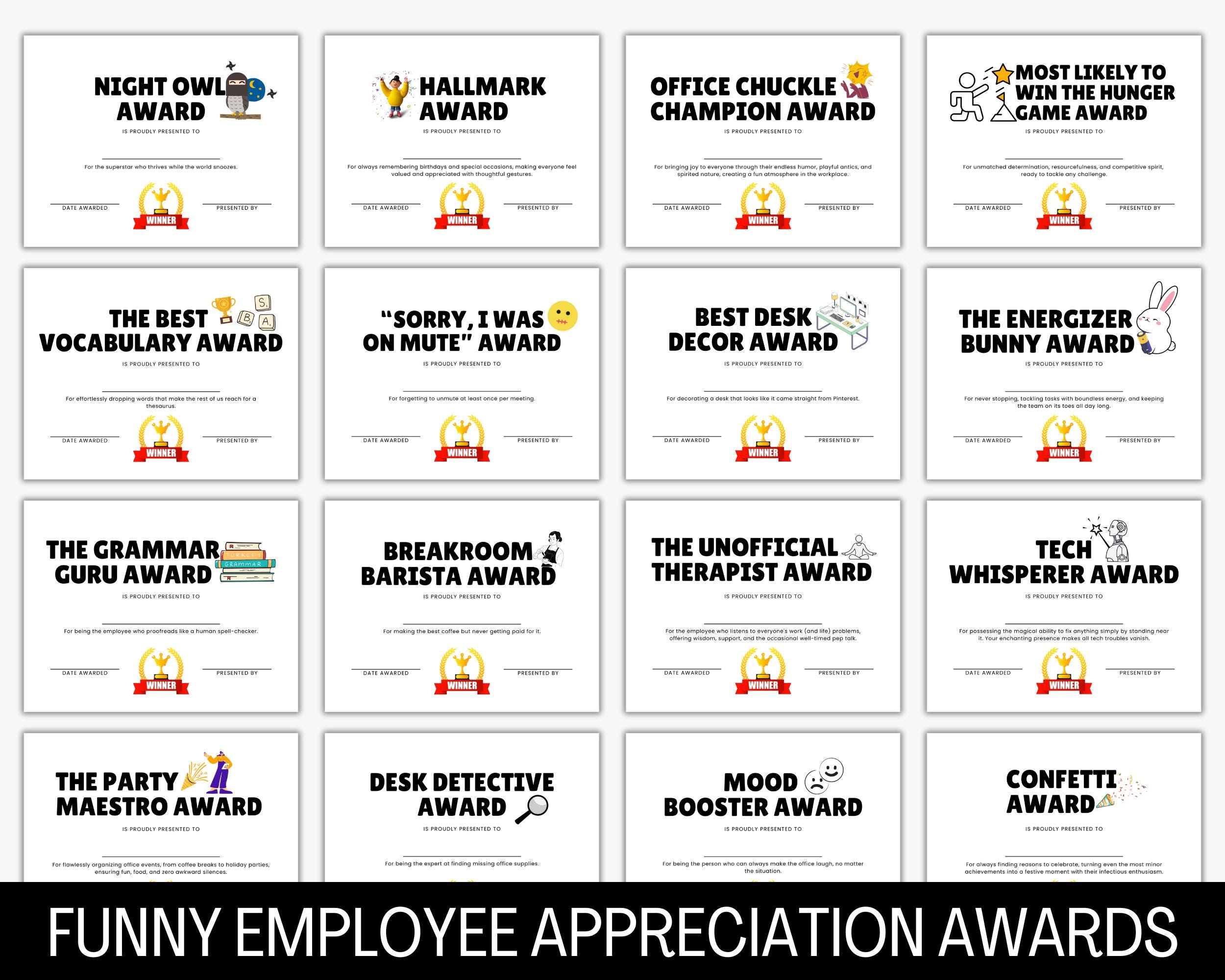 Funny Employee Appreciation Award Certificate, Office Recognition ...