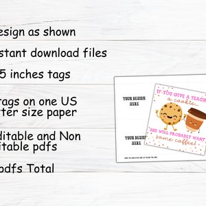 Teacher Cookies Tags, Teacher Coffee Tag, Latte Cookie Tag, Teacher ...