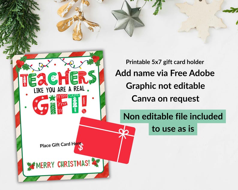 Printable Teacher Christmas Gift Card Holder, Christmas Teacher Gift ...