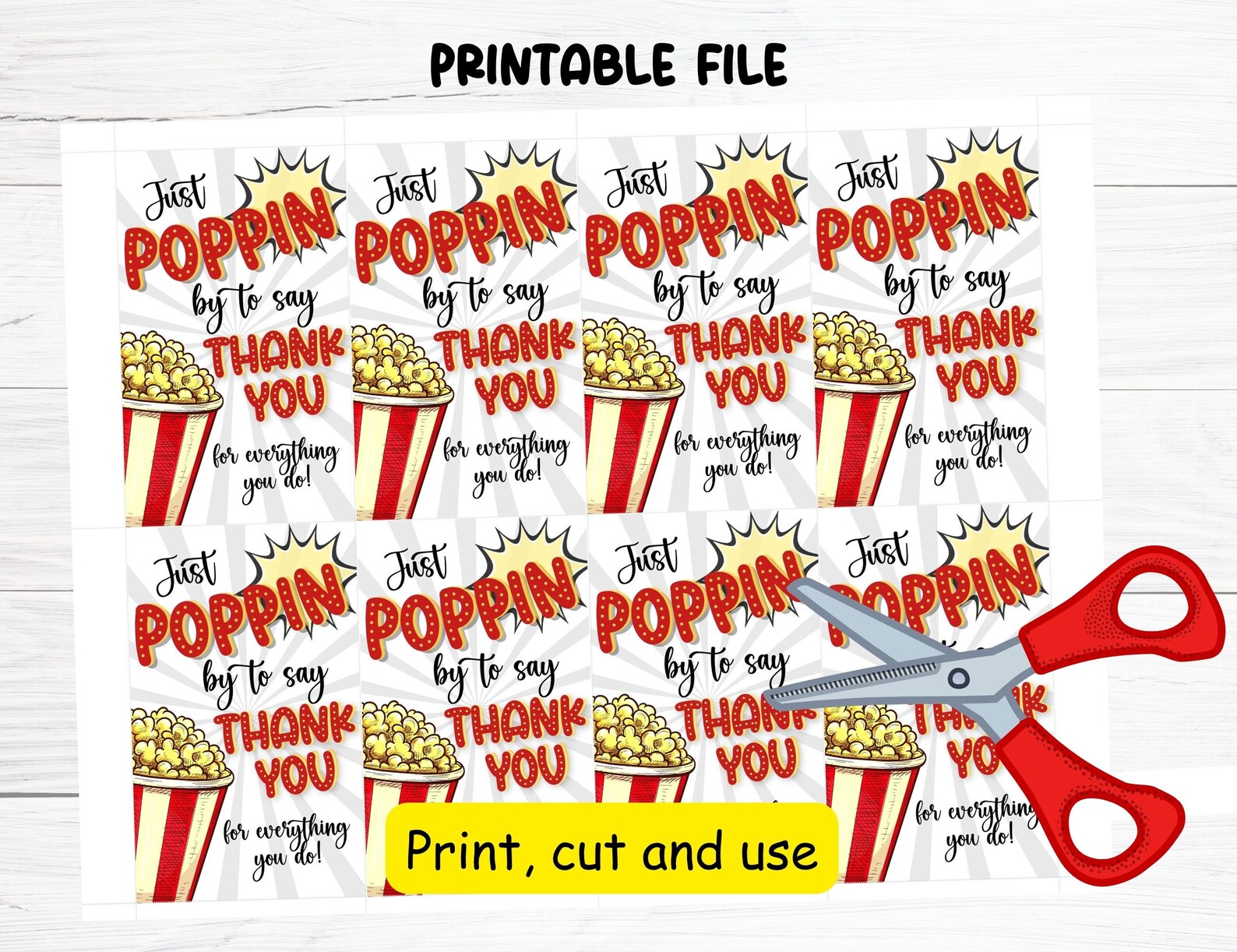 Popcorn Thank You Gift Tag, Popcorn Appreciation Tag, Poppin by to Say ...