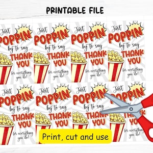 Popcorn Gift Tag, Popcorn Appreciation Tag, Poppin by to Say Popcorn ...