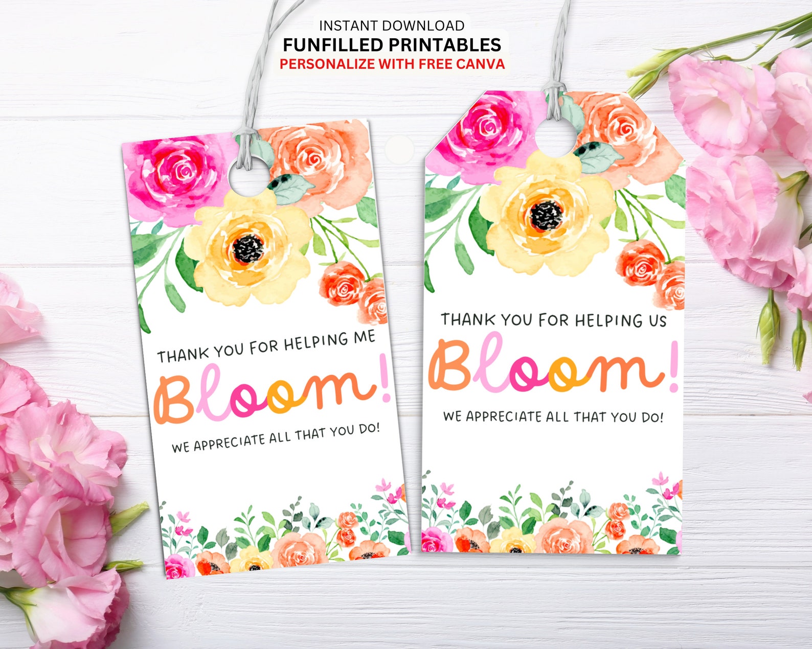 Floral Thank You Gift Tags, Thanks for Helping Us Bloom Teacher ...