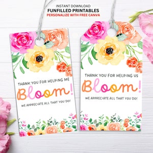 Floral Thank You Gift Tags, Thanks for Helping Us Bloom Teacher ...