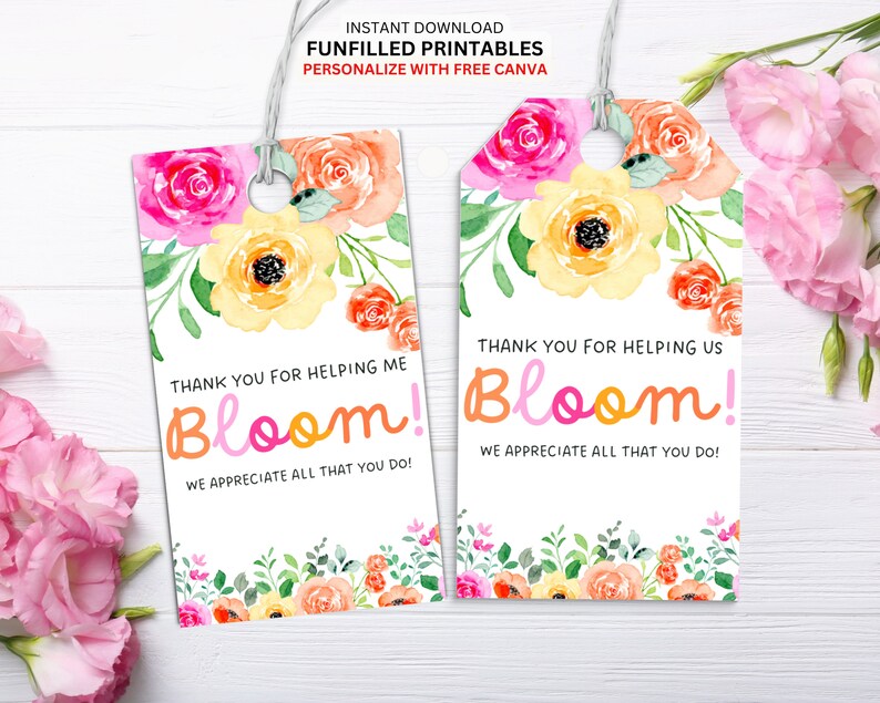 Floral Thank You Gift Tags, Thanks for Helping Us Bloom Teacher ...