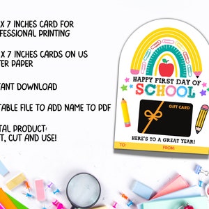 First Day of School Teacher Gift Card Holder Printable, Back to School ...