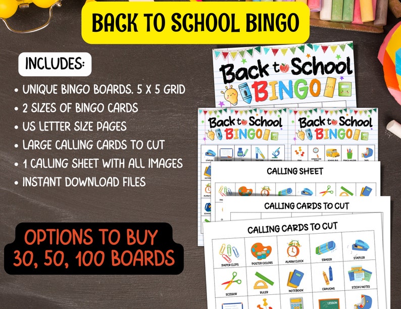 Back to School Bingo Game, 30 Printable Bingo Cards, First Day of ...