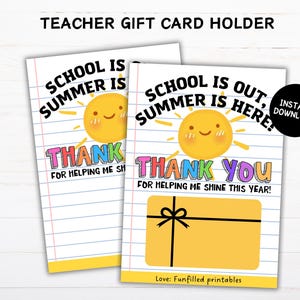 End of Year Teacher Gift Card Holder, School is Out Teacher Summer Gift ...