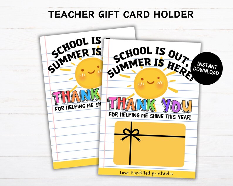 End of Year Teacher Gift Card Holder, School is Out Teacher Summer Gift ...