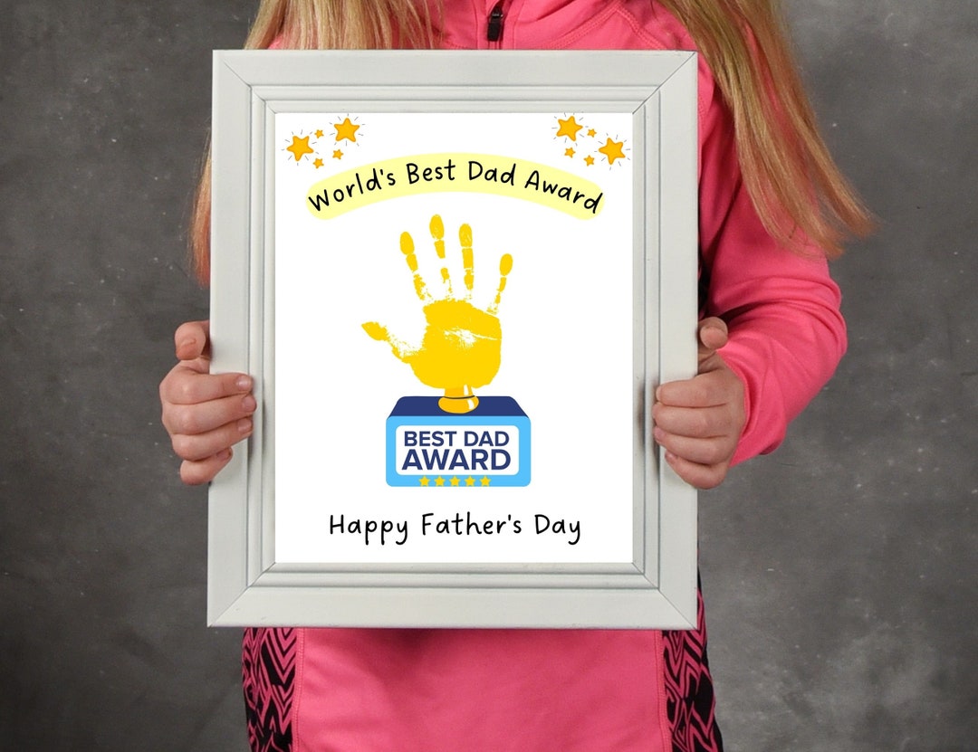 Fathers Day Worlds Best Dad Trophy Handprint Craft, Fathers Day Gifts ...