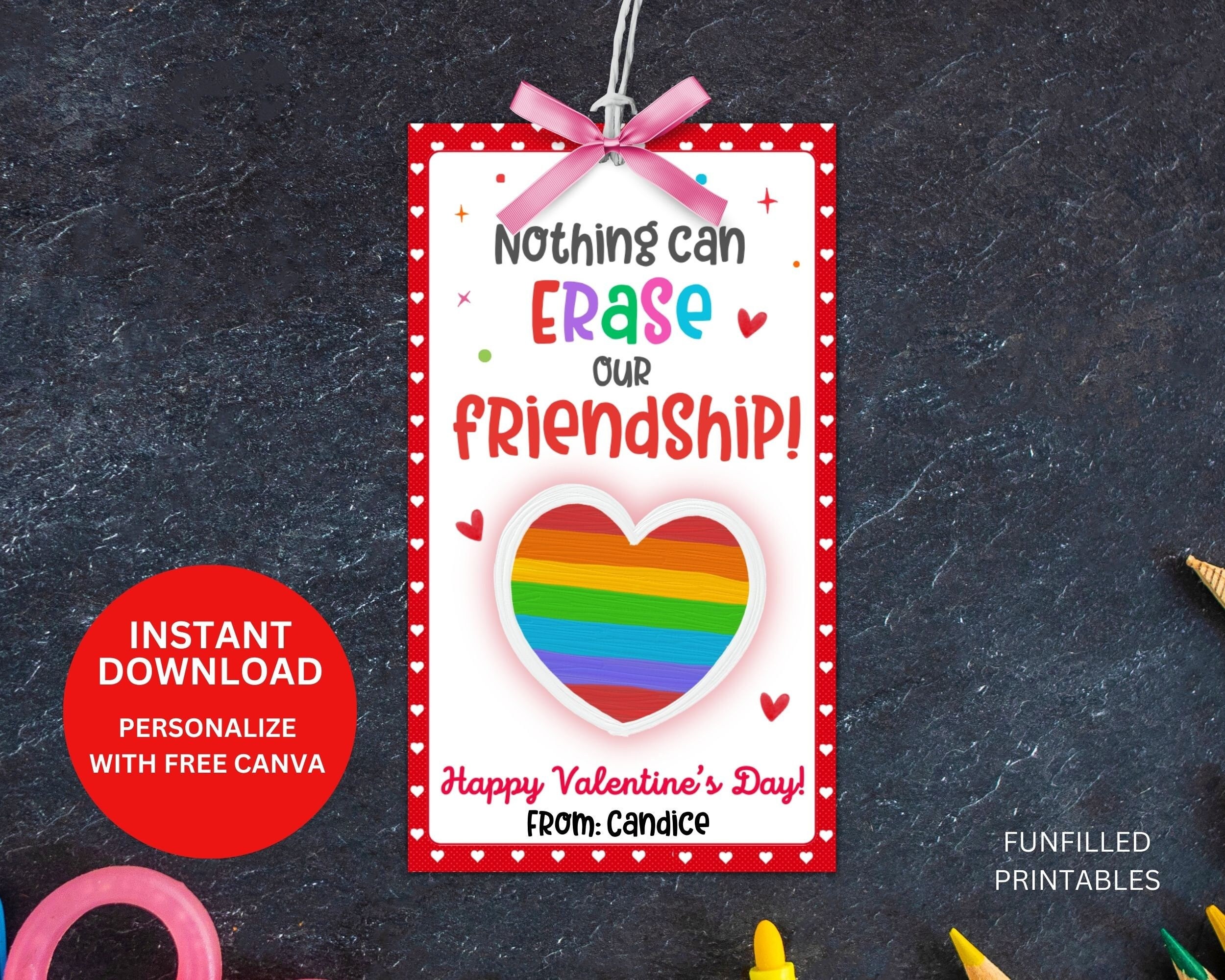 Eraser Valentine Printable Tag, Non Candy Valentines Class Gift, Kids ...
