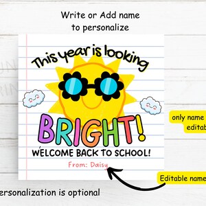 Back to School Tag for Student Gift From Teacher, Sunshine Bright Year ...