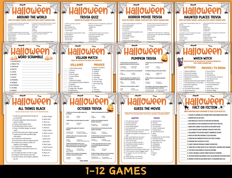 Halloween Game Bundle, Halloween Party Games for Kids Family Halloween ...
