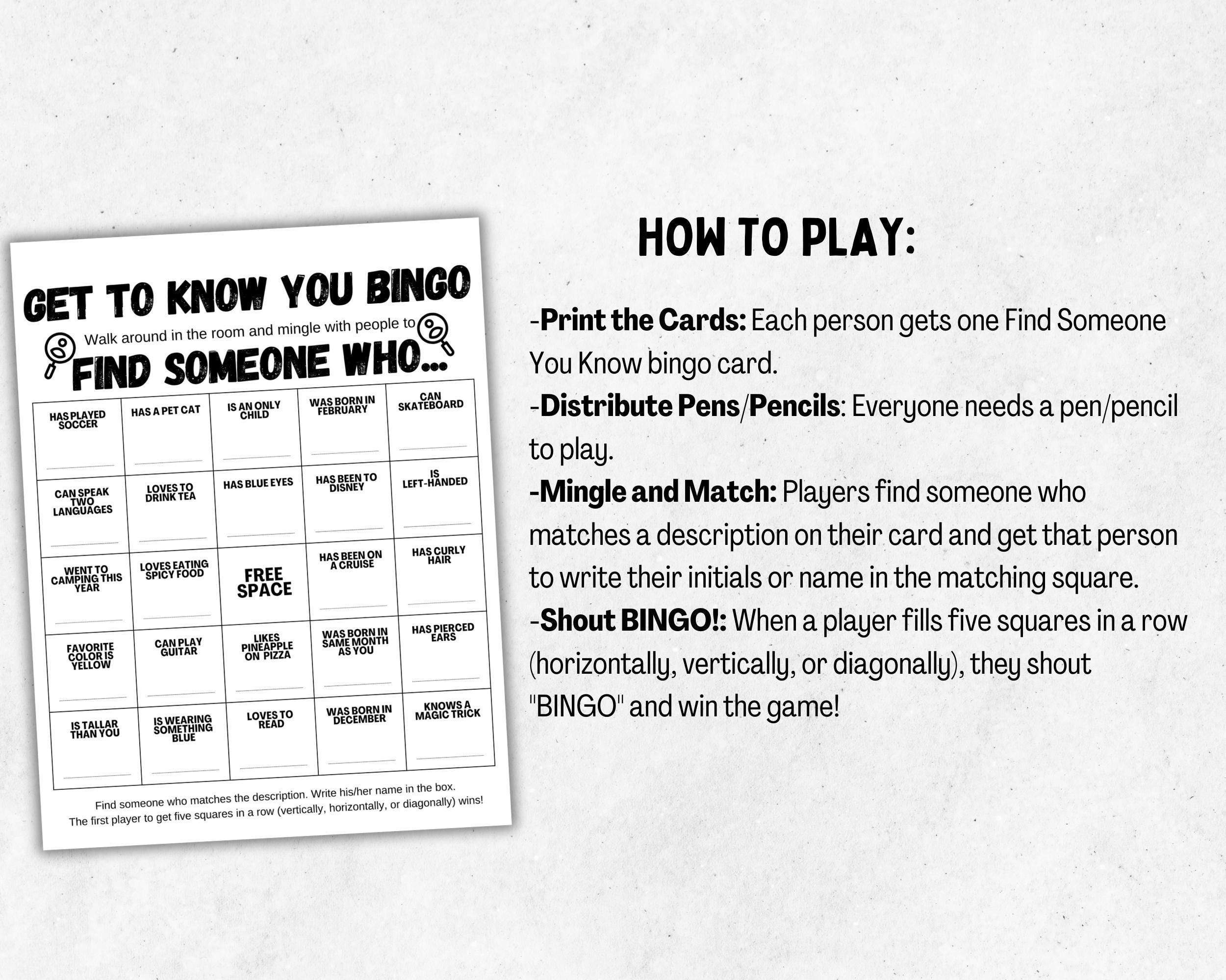 50 Icebreaker Bingo Cards, Find Someone Who /get to Know You Bingo ...