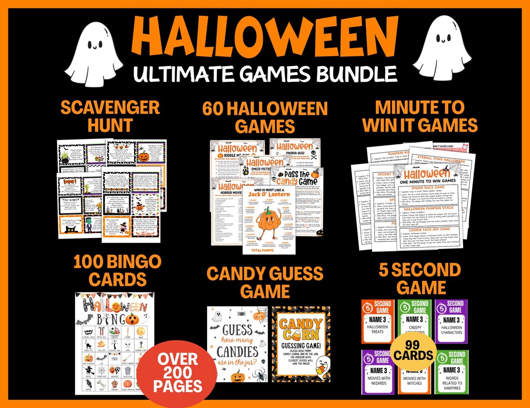 Halloween Games BUNDLE, Party Games - Bingo, Pass the Pumpkin, Minute ...