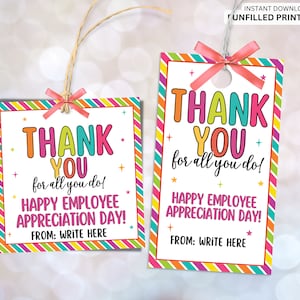 Employee Appreciation Tags, Happy Employee Appreciation Day Gift Tag ...