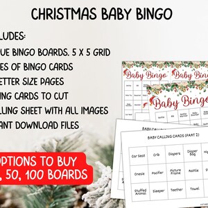 50 Christmas Baby Shower Baby Bingo Cards, Santa Baby Shower Games ...