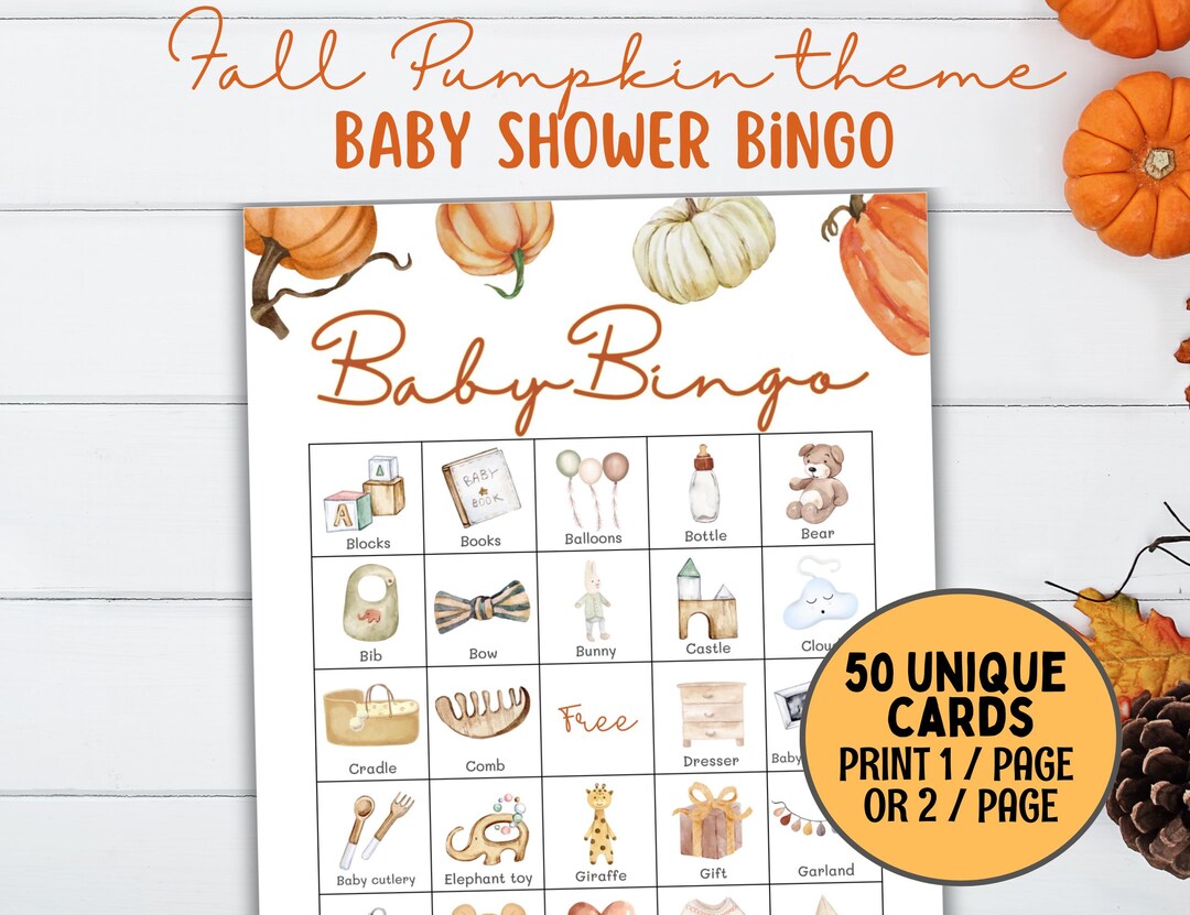 Fall Baby Shower Bingo, Pumpkin Baby Bingo Cards, Fall Baby Shower ...