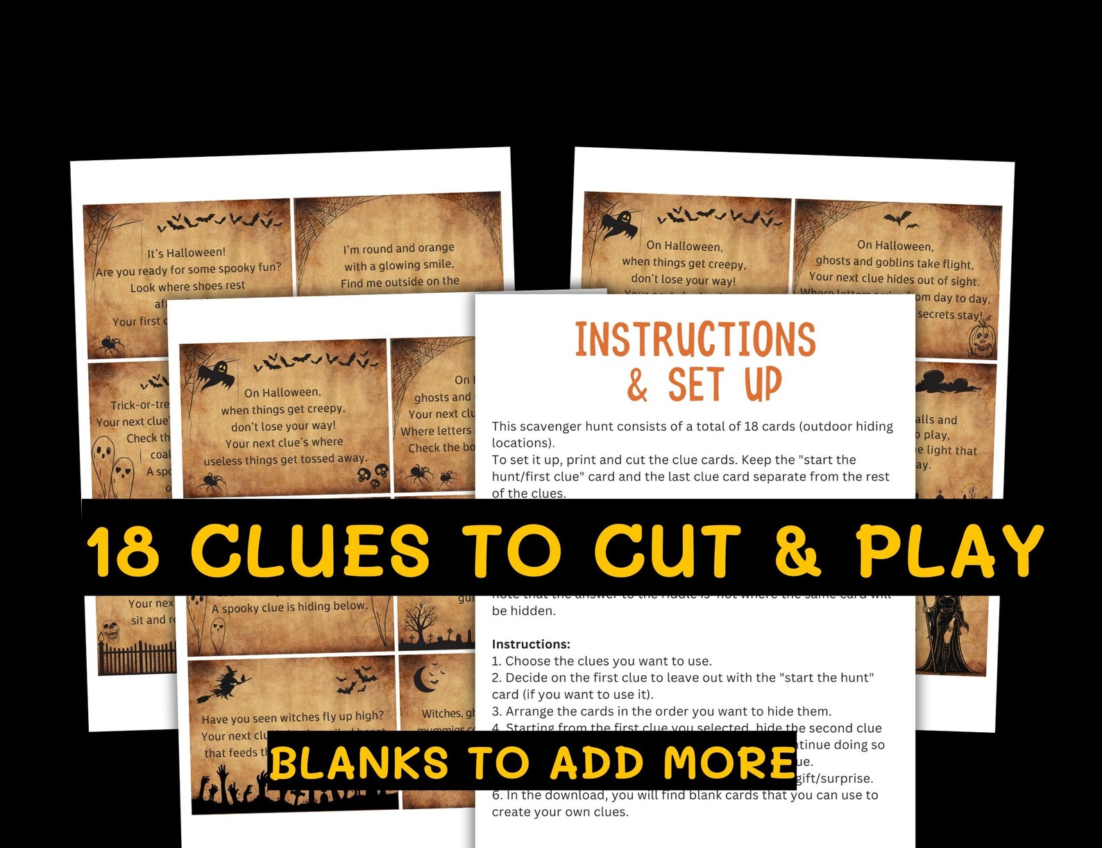 Outdoor Halloween Scavenger Hunt, Kids Halloween Treasure Hunt Clues ...