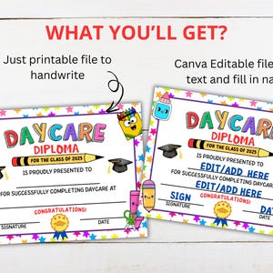Daycare Graduation Diploma Editable, 2025 Daycare Certificate, Last Day ...